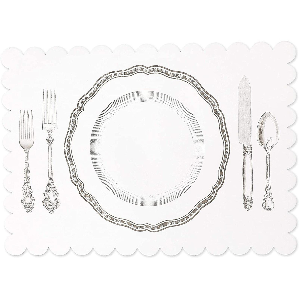 Paper Placemats for Table, White Mats with Scalloped Edge (14 x 10 in, 100 Pack)