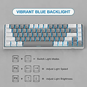 MageGee 60% Mechanical Gaming Keyboard, 68 Keys Hot-Swappable Compact Blue LED Backlit Gaming Keyboard, SKY68 Wired Ergonomic Mini Office Keyboard for Windows PC Gamer (Red Switch, White & Gray)