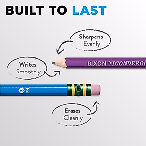TICONDEROGA Pencils, Wood-Cased Graphite, #2 HB Soft, Pre-Sharpened, Assorted Color Barrels, Black Lead, 10-Pack (13932)