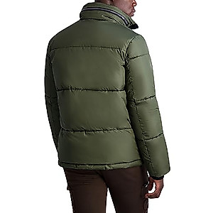 Karl Lagerfeld Paris Men's Quilted Zip Out Hood Puffer Jacket, Olive, Large