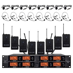 Wireless Microphone System Pro Audio 8 Channel UHF 8 Lavalier Bodypacks 8 Lapel Mic 8 Headsets for Karaoke System Meeting Church Speaking Conference Wedding Party Frequency B