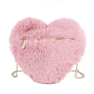 SUKUTU Faux Fur Purse Women's Heart Shaped Evening Handbags Small Cute Phone Crossbody Bag Clutches for Girls