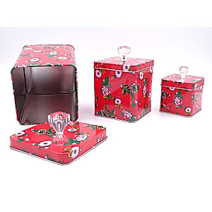 hadaaya Square Red Tin Can Empty Cube Steel Box Storage Container with Crystal Knob for Powder Treats, Gifts, Favors, Loose Tea, Coffee and Crafts, Mini Portable Small Storage Kit, Valentine Day Gift