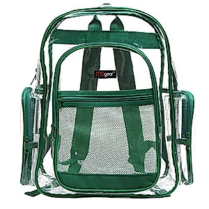 MGear 17-Inch Clear Backpack for Adults, Students, Children, Transparent PVC School Backpack with Green Trim