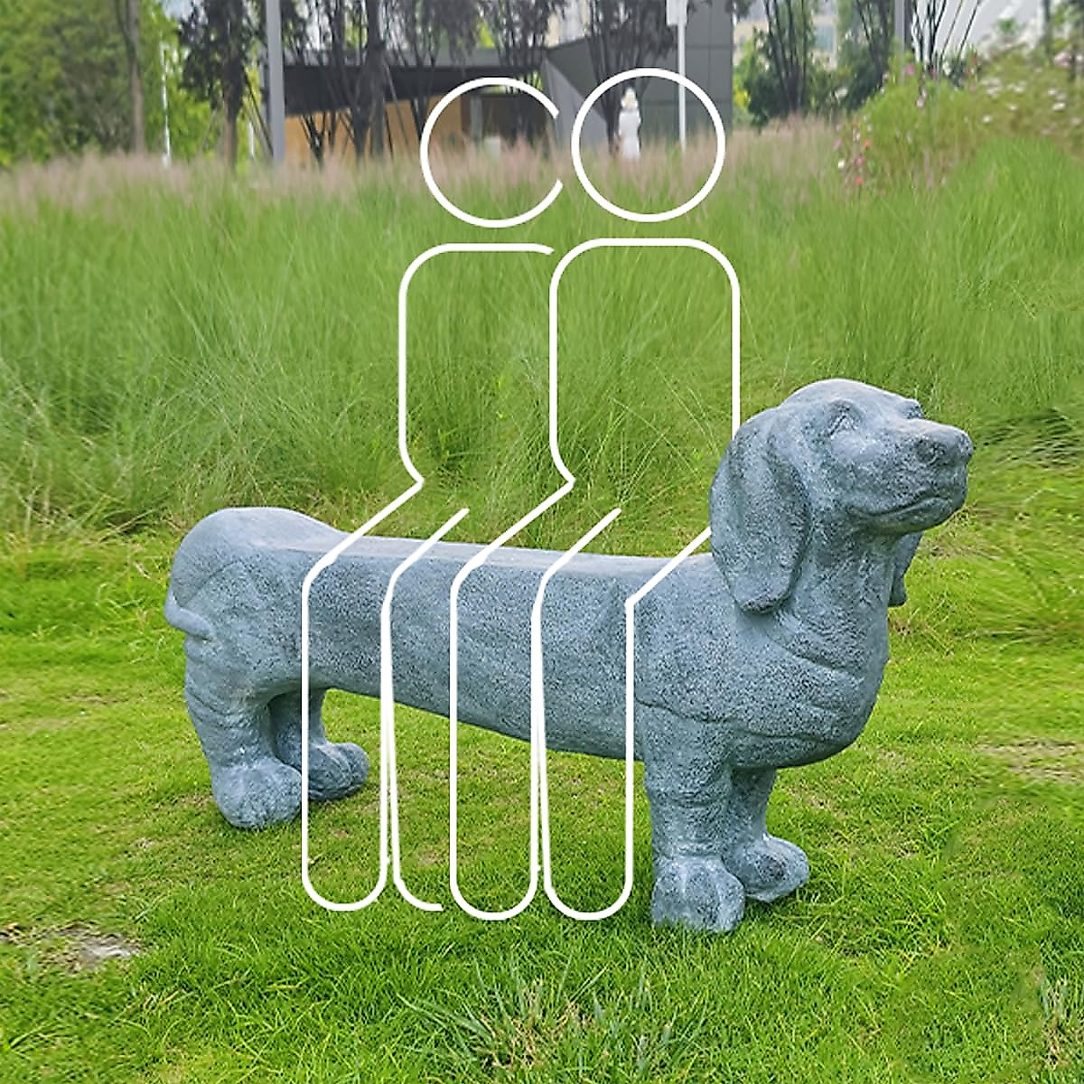 OUTOUR Dog Statues Outdoor 46.2’’L Outdoor Statues MGO Large Dachshund Statue Bench for Home Decor Patio Backyard Yard Lawn Large Garden Statues Sculpture, Grey