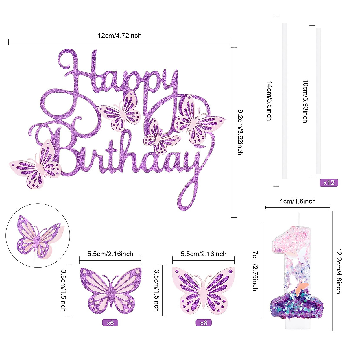 iNINGER Birthday Candles,Number 4 Candle,Butterfly 4th Birthday Decorations for Women/Girl,Cupcake Candle for Party,Purple Handmade Sequin Numeral Candle Wedding Cake Topper Anniversary Party Decor