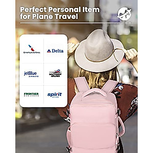 Snoffic Durable Carry On Backpack, Travel Backpack for Women Airline Approved, Large Waterproof College Backpack, Business Work Hiking Casual Daypack Bag, Fits 16" Laptop, Pink