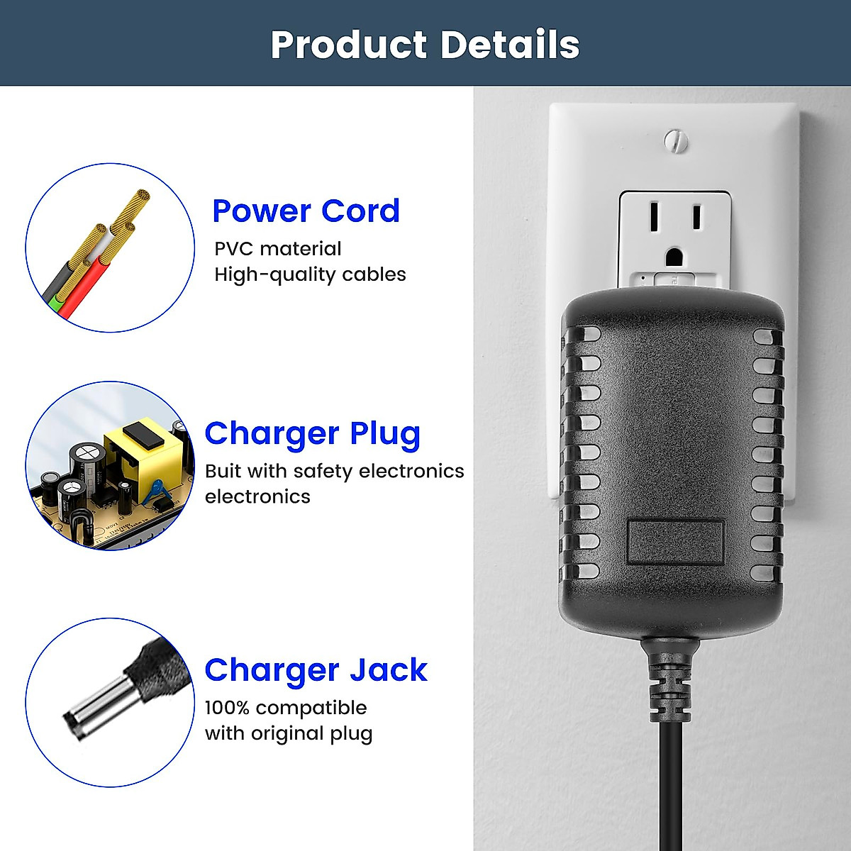 IOKOFJOA 4.9V Charger for Andis Slimline Pro Hair & Beard Trimmer Compatible with Andis D-8 32400 32475 32810 32690 33785 32445 32485 32490 32680 Lithium-Ion Battery Hair Clipper Power Cord