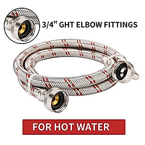 Roastove 4 feet Premium Stainless Steel Washing Machine Hoses with 90 Degree Elbow,Burst Proof,Hot and Cold Water Connection Inlet Supply Lines for Washer,Washing Machines,Washer Machines(2-Pack)