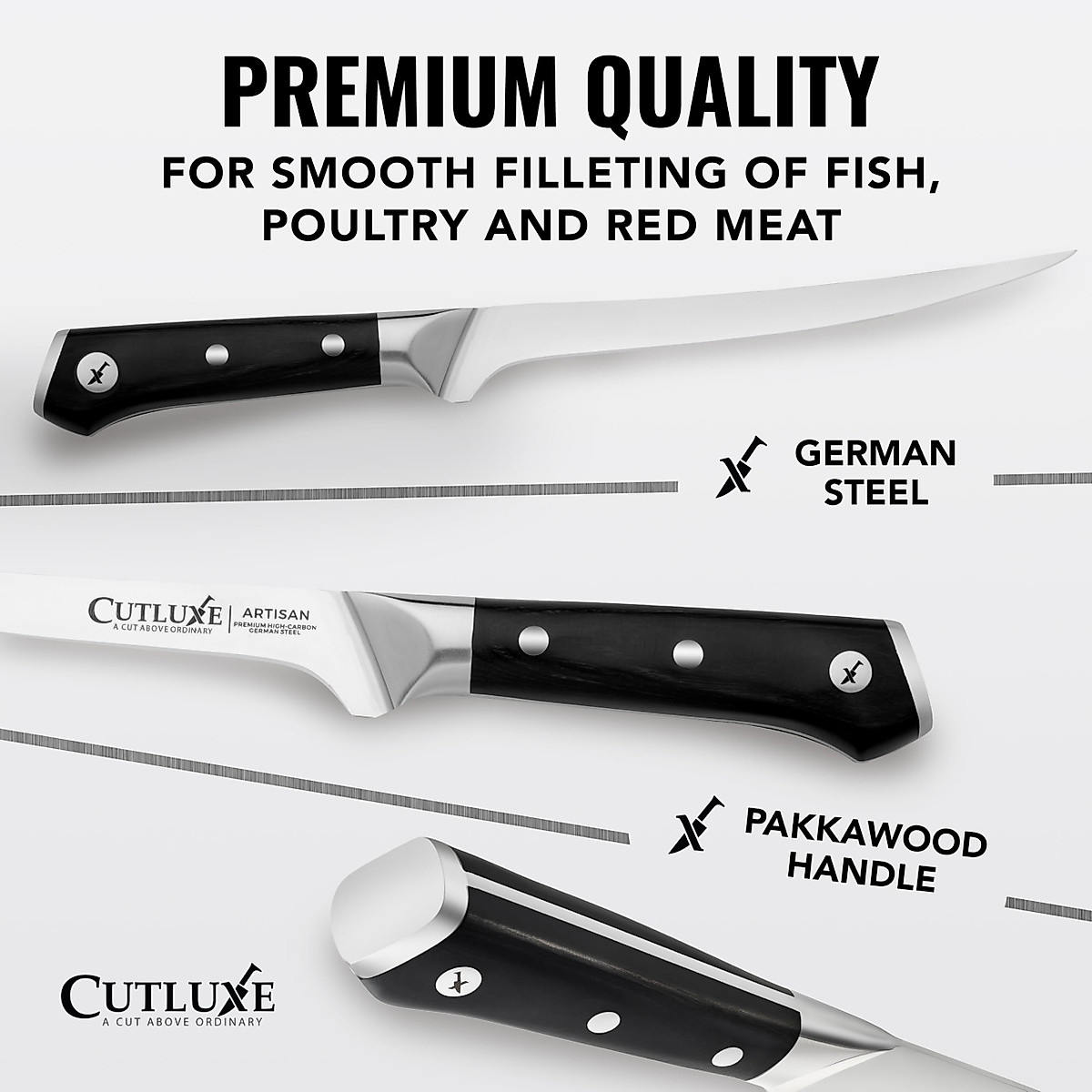 Cutluxe Fillet Knife for Fish & Meat – 7" Fish Knife for Filleting – High Carbon German Steel, Flexible, Full Tang & Ergonomic Handle Design – Artisan Series