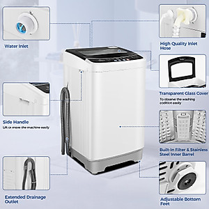 Nictemaw Portable Washing Machine 17.8Lbs Capacity 2.4 Cu.ft Portable Washer Machine with 10 Programs 8 Water Levels Mini Washing Machine for Apartments Dorms Rvs-Glass Cover