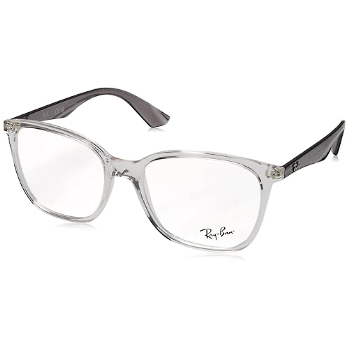 Ray-Ban Men's RX7066 Square Prescription Eyeglass Frames, Transparent on Grey/Demo Lens, 52 mm