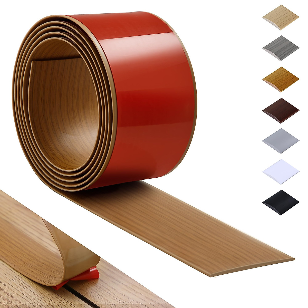 Bnell Floor Transition Strip Self Adhesive Vinyl Laminate Floor Cover Strip 3" Floor Flat Divider Strip for Joining Floor Gaps and Doorway Transitions (10Ft, 7.6cm, Yellow Oak)