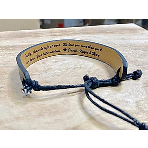 Swanky Badger NEW Personalized Bracelet – Leather, Sliding Knot (Black Message)