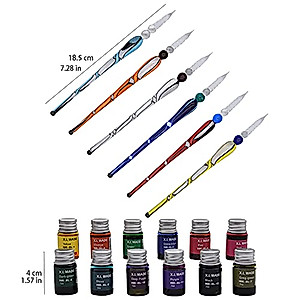 SIPLIV Glass Dip Pen Ink Set Crystal Spiral Pattern Dip Pen Ink Set with 12 Colorful Inks, Calligraphy Pens Kits for Art, Writing, Signatures, Desktop Decoration - Yellow