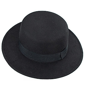 Wide Brim Wool Felt Flat Top Fedora Hat for Women and Men Pork Pie Hat Felt Boater Party Church Trilby Hats Black