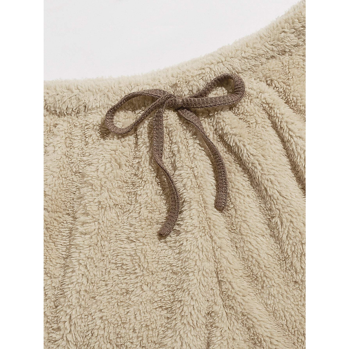 Milumia Womens Two Piece Pajamas Crop Tank Top Tie Waist Fluffy Teddy Shorts Lounge Set (A Brown and Beige, Large)