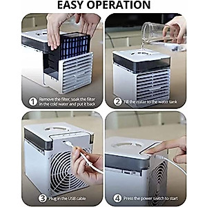Hua Sheng Portable air conditioner, personal air cooler, 3-speed 7-color night light, mini air conditioner, table fan in room and office, air humidifier, air cooler with USB cable