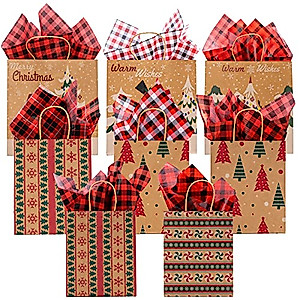 JOYIN 150 Sheets Christmas Red Black Buffalo Plaid Tissue Paper Assorted Design, Holiday Gift Wrap Paper, Accessory for Gift Boxes, Gift Wrapping Bags and Wine Bottles Decoration