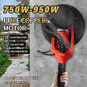 Drywall Sander with Vacuum, 950W High Power Foldable Popcorn Ceiling Removal Tool, 7-Speed ​​Variable, 900-2600RPM, with LED Light and 12 Grinding Wheels, Retractable Handle, for Sanding Walls, Floors