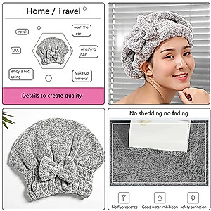 SportMore Microfiber Hair Towel Cap,Soft Absorbent Quick Drying Cap for Curly Thick Hair, Wrap Cap for Women Girls-Set of 2 Pcs (Stripe&Gray)