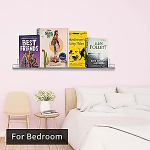 Febwind 4 Pack 24-Inch Long Clear Acrylic Floating Shelves Wall Ledge Invisible Wall Mounted Floating Bookshelf U Shape Wall Shelf for Book Display Makeup Product Spice Organizer