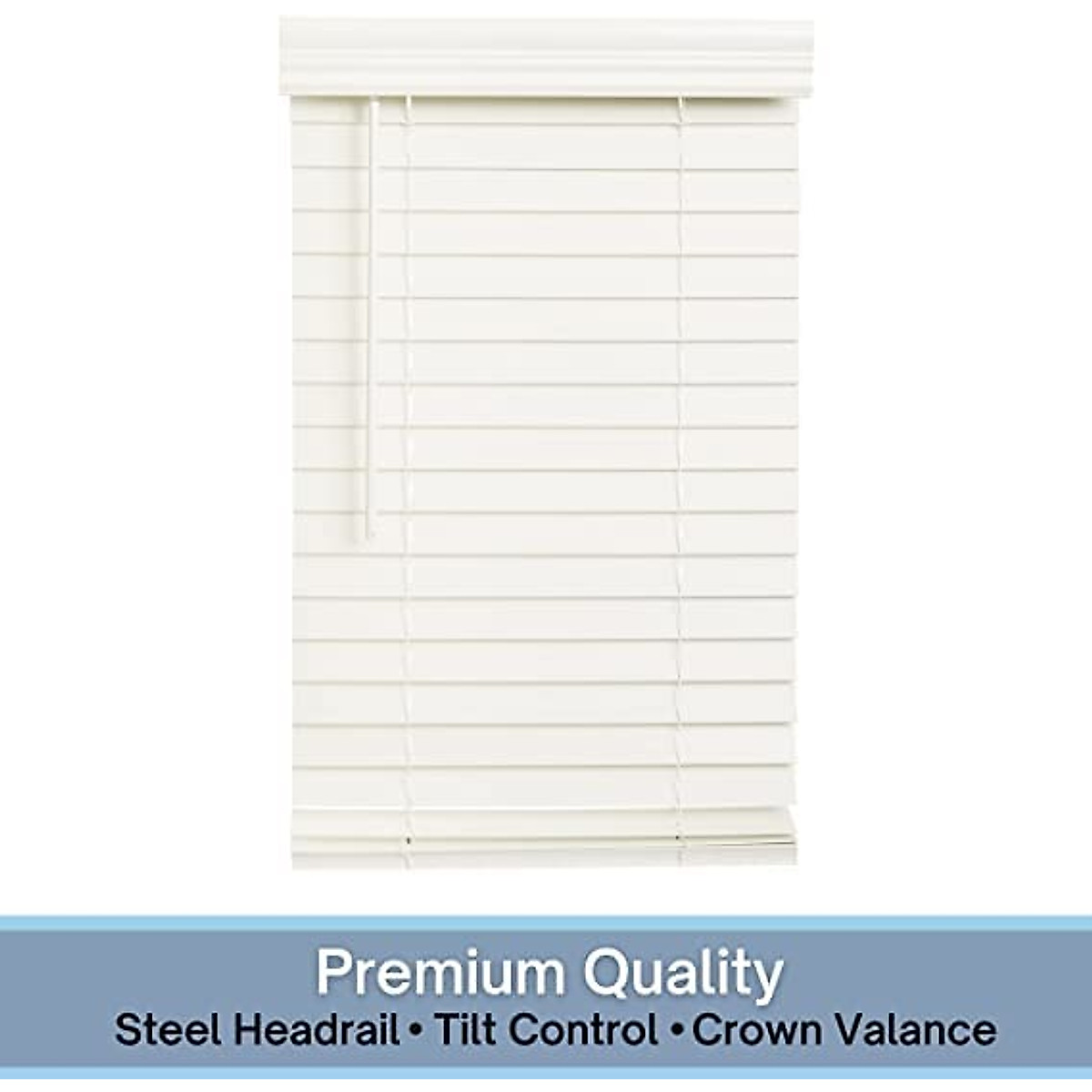 LOTUS & WINDOWARE Cordless 2" Faux Wood Blind 31" Wide x 72" Long, Soft White, Smooth (FCX3172WH) - 31 x 72,Soft White