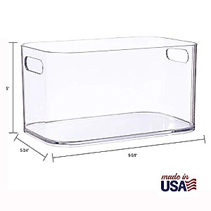 STORi Bliss 10" x 6" Open Compartment Clear Plastic Organizer | Rectangular Makeup and Vanity Storage Bin and Pantry Caddy with Pass-Through Handles | Round Corner Design | Made in USA