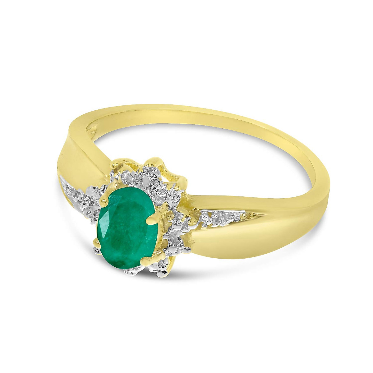 Direct-Jewelry 10k Yellow Gold Oval Emerald And Diamond Ring (Size 9.5)