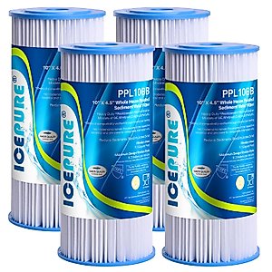 10" x 4.5" Whole House Pleated Sediment Water Filter Replacement for GE FXHSC, Culligan R50-BBSA, Pentek R50-BB, DuPont WFHDC3001, W50PEHD, GXWH40L, GXWH35F, for Well Water, Pack of 4