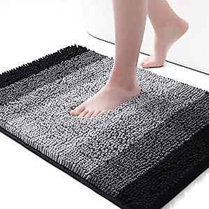 OLANLY Bathroom Rug, Extra Soft Chenille Thick Absorbent Shaggy Mat, Non-Slip Machine Wash Dry Plush Bath Mats for Bathroom, Tub and Shower (36 x 24 Inch, Black)