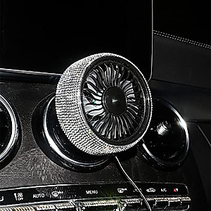 Bling Car Fan USB Fan with LED Light, Air Vent Mounted USB Fan with Bling Rhinestones Crystal for Car Air Vent Mounted, 360° Rotatable Car Auto Powerful Cooling Air Fan for Sedan SUV Auto Vehicles.