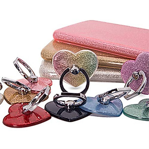 MuZiFei Phone Ring Stand Holder,2-Pack Heart Crystal Diamond Rhinestone Bling Glitter Sparkle Universal 360° Rotation Cell Phone Stent Holder Grip Kickstand for Almost All Phones/Cases (Black)