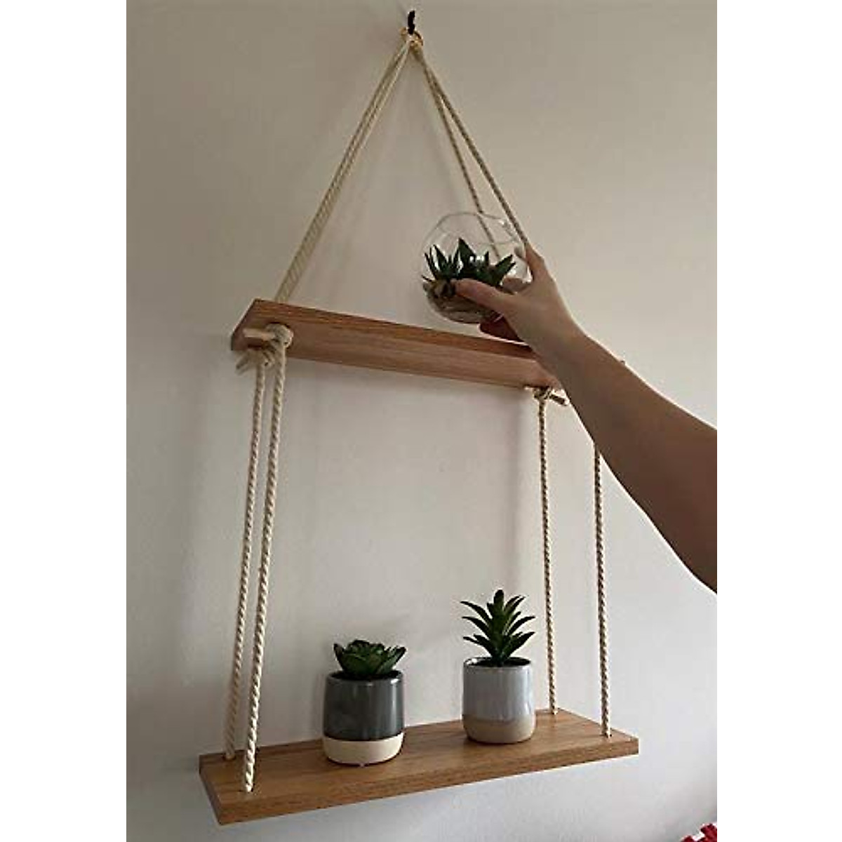 Addikts Hanging Shelves – Set of 2 Floating Wooden Shelves – Natural Oak Triangle Shelf – Indoor Plant Shelf – Unique Wall Décor for Bedroom, Bathroom or Kitchen – Minimalist and Modern Design