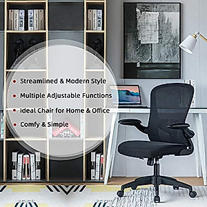 Sytas Office Chair Ergonomic Desk Chair Computer Task Mesh Chair with Flip-up Arms Lumbar Support and Adjustable Height, Black