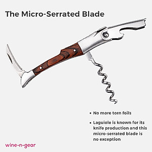 Laguiole California Waiters Corkscrew - Rosewood - Wine Bottle Opener with Ergonomic Handle for Bartenders & Gifts - Sharp Micro-Serrated Knife - Stored in a California Oakwood Gift Box