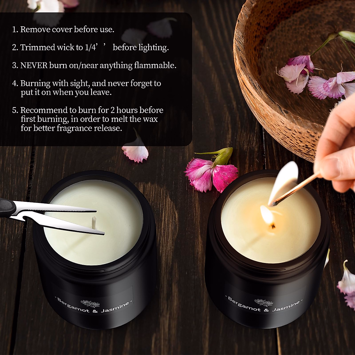 Black Scented Candle for Men, 2 Pack Bergamot & Jasmine + Lavender Natural Fragranced Spring Candle, 7.6 Oz Candle with 100% Soy Wax - Men Candle for Birthday, Festival