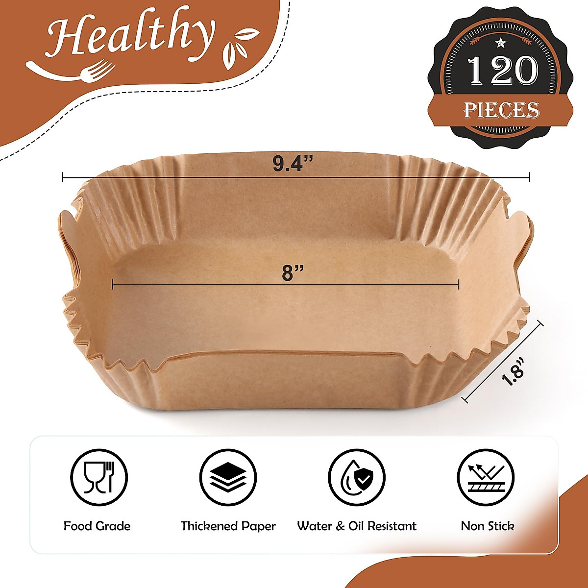 120 PCS Air Fryer Disposable Paper Liner Square, 7.9-inch (Fit 5-8 QT) Non-stick Parchment Paper for Air Frying, Baking, Roasting Microwave, Unbleached Oil-proof Parchment Paper