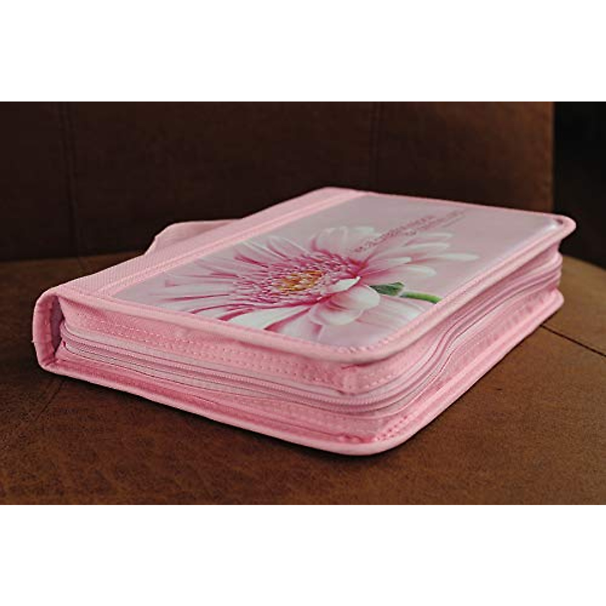 Psalm 96:13 Flower Bible Cover for Women, Zippered, with Handle, Canvas, Pink, Large