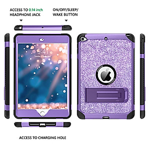 BENTOBEN iPad Mini 5 Case, iPad Mini 4 Case, Glitter Sparkly 3 Layers Heavy Duty Rugged Shockproof Kickstand Sturdy Leather Protective Tablet Cover for Apple iPad Mini 5 / iPad Mini 4, Purple