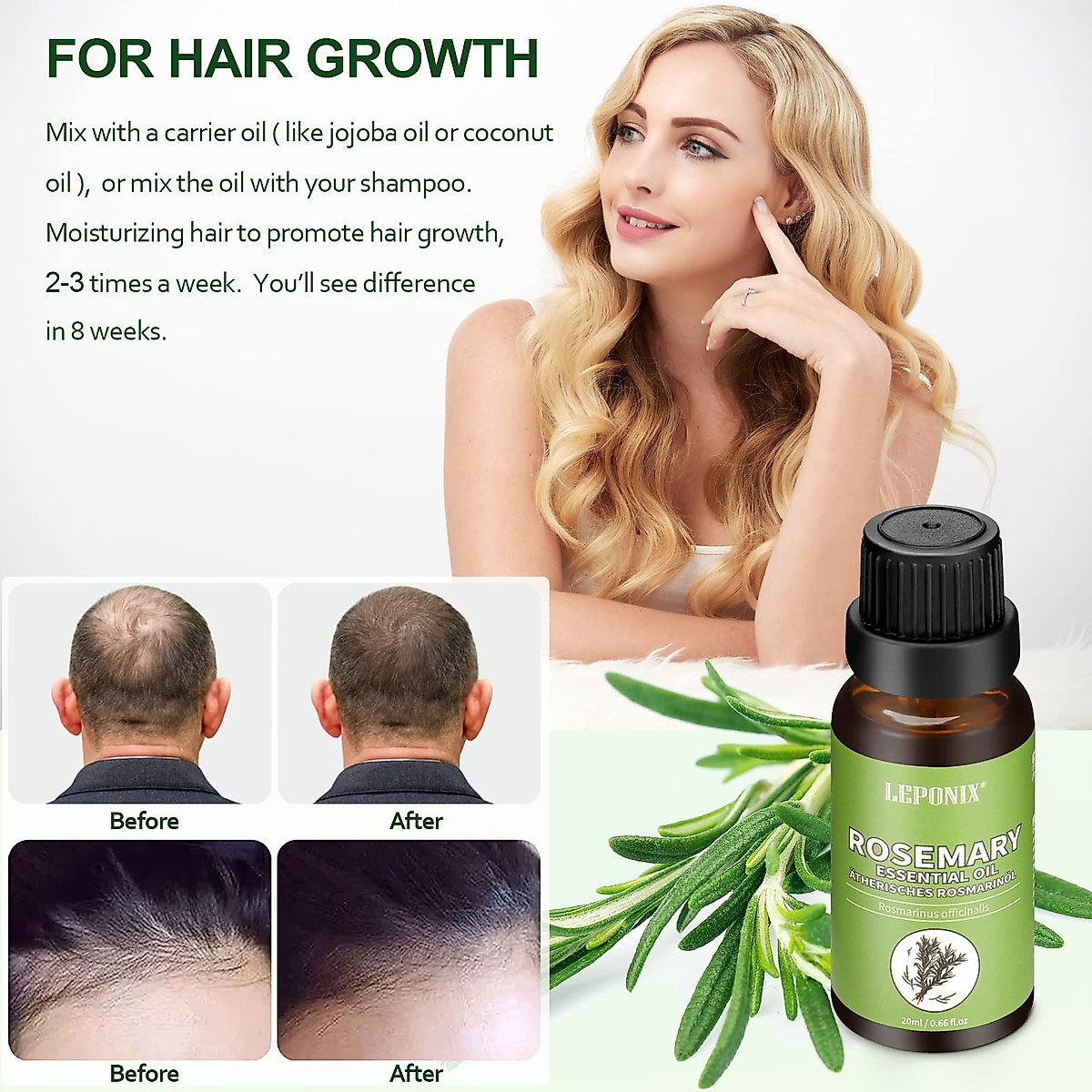 Rosemary Hair Oil for Hair Growth, Nature Pure Rosemary Oil for Hair with Scalp Massager Hair Growth Hair Regrowth Treatments for Women Men