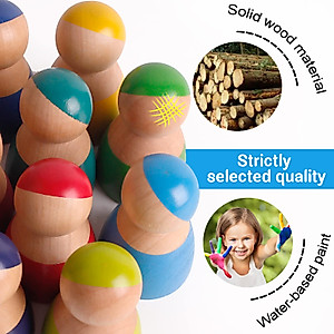 SHIERDU 12 PCS Rainbow Wood Peg Dolls Wooden Pretend Play People Figures for Toddlers Preschool Learning Educational Toys Wooden Toddler Toys for Boys Girls