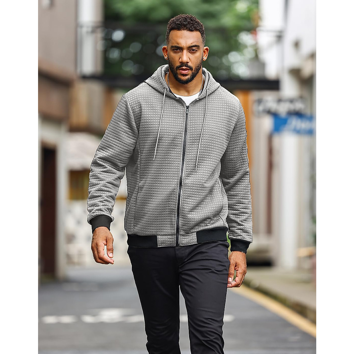 SAVKOOV Mens Lightweight Hoodie Full Zip Sweatshirt Casual Jacket Coat Gray