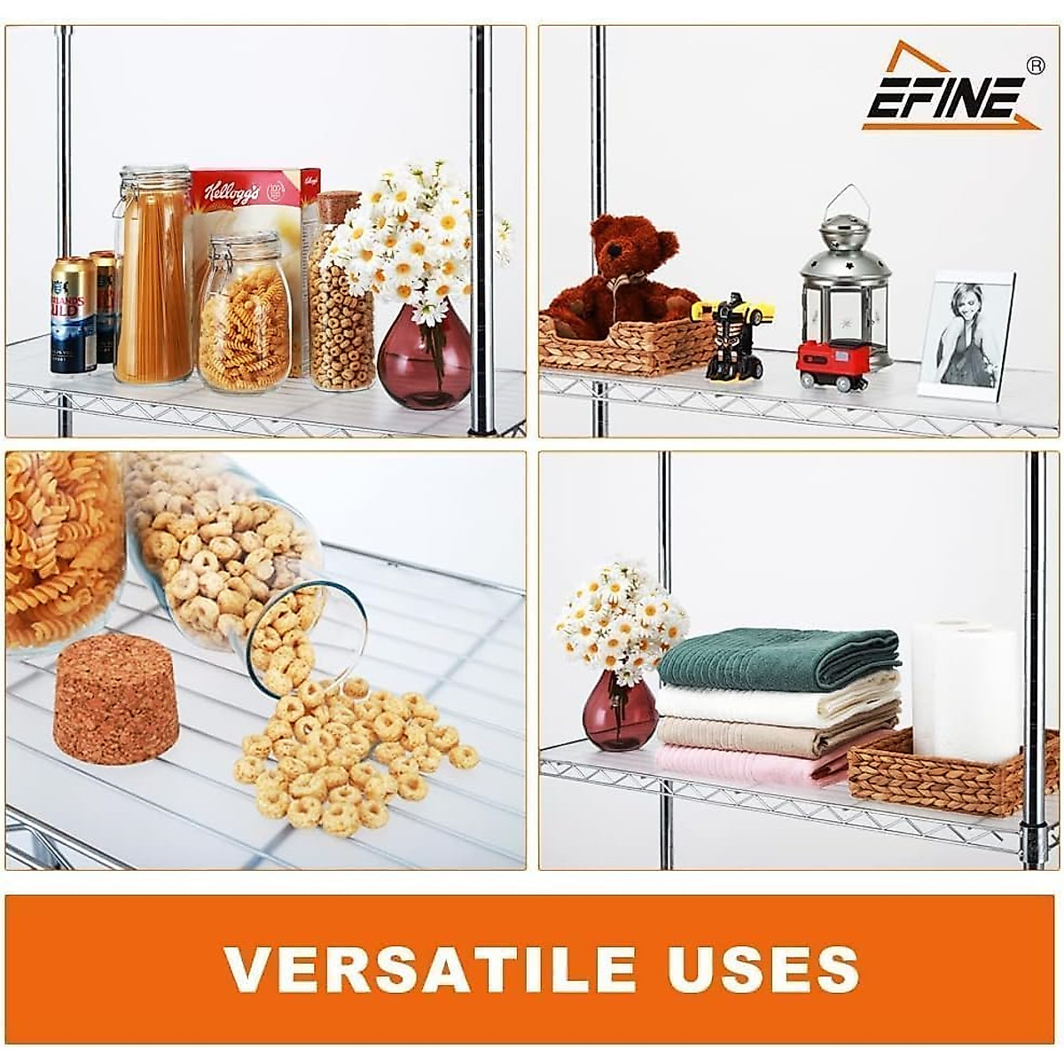 Catalina Creations Wire Shelving Rack，5-Shelf Storage Shelves, Chrome Metal Self, Heavy Duty Adjustable Steel Shelving Unit with 5-Shelf Liners for Garage, Kitchen, Office