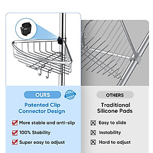 ATKEEN Corner Shower Caddy Tension Pole: Rustproof Shower Organizer with 4 Tier Adjustable Shelves for Bathroom Bathtub Shampoo Storage Holder-Floor Standing Bath Rack