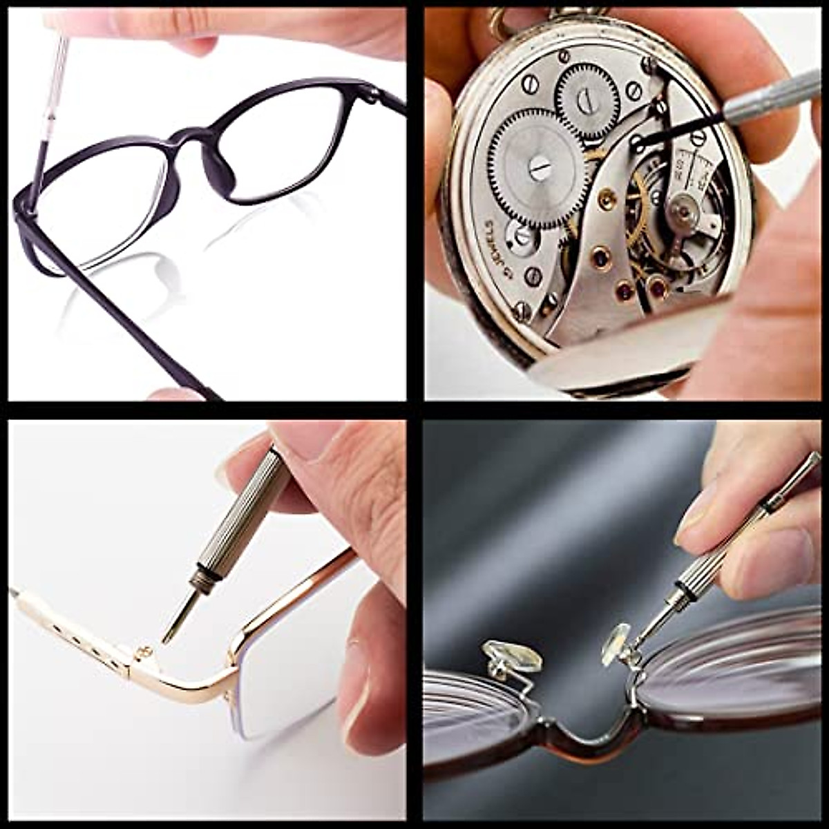 Eyeglass Repair Kit, PTSLKHN Sunglasses Repair Tool Kit with Eyeglass Screws, Precision Screwdriver Set, Tweezer and Nose Pads for Glasses and Watch Repair, Nose Pad Replacement