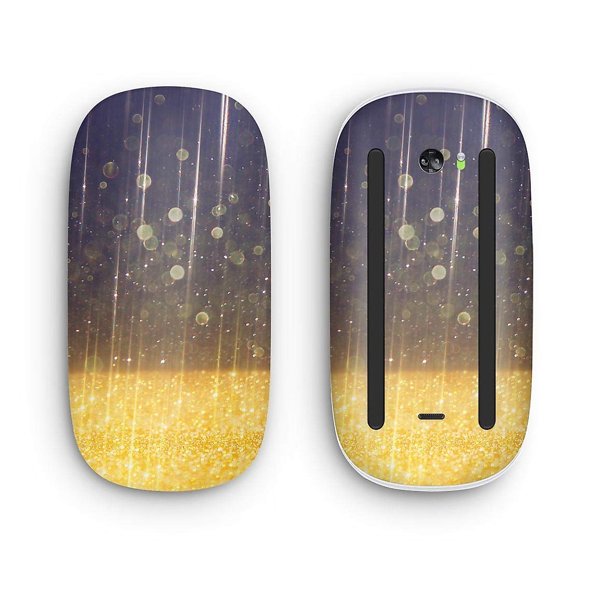 Design Skinz Blue Stratched Streaks with Unfocused Gold Sparkles Vinyl Decal Compatible with The Apple Magic Mouse 2 (Wireless, Rechargable) with Multi-Touch Surface