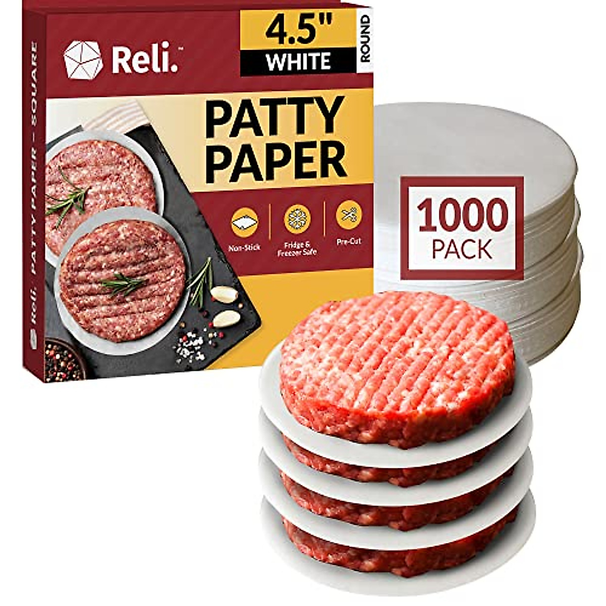 (1000 Pack) Reli. Hamburger Patty Paper (4.5 Inch Round) | Wax Paper | Food Grade Patty Paper,Parchment Paper Sheets| Non-Stick Paper for Burger Press/Separating Frozen Patties,Restaurant-Grade (4.5")