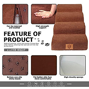 Topmart High Density Foam Dog Steps 4 Tiers,Extra Wide Deep Pet Steps,Non-Slip Pet Stairs,Dog Ramp for Bed,Soft Foam Dog Ladder,Best for Older Dogs Injured,Older Pets,Cats with Joint Pain,Color Brown