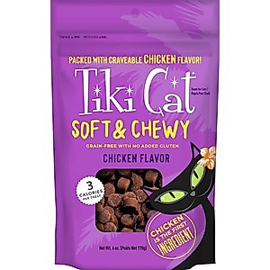 Tiki Cat Soft & Chewy Treats, Chicken Flavor, 3 Calories Per Treat with Grain-Free and No Added Gluten, 6 oz Pouch (Pack of 1)